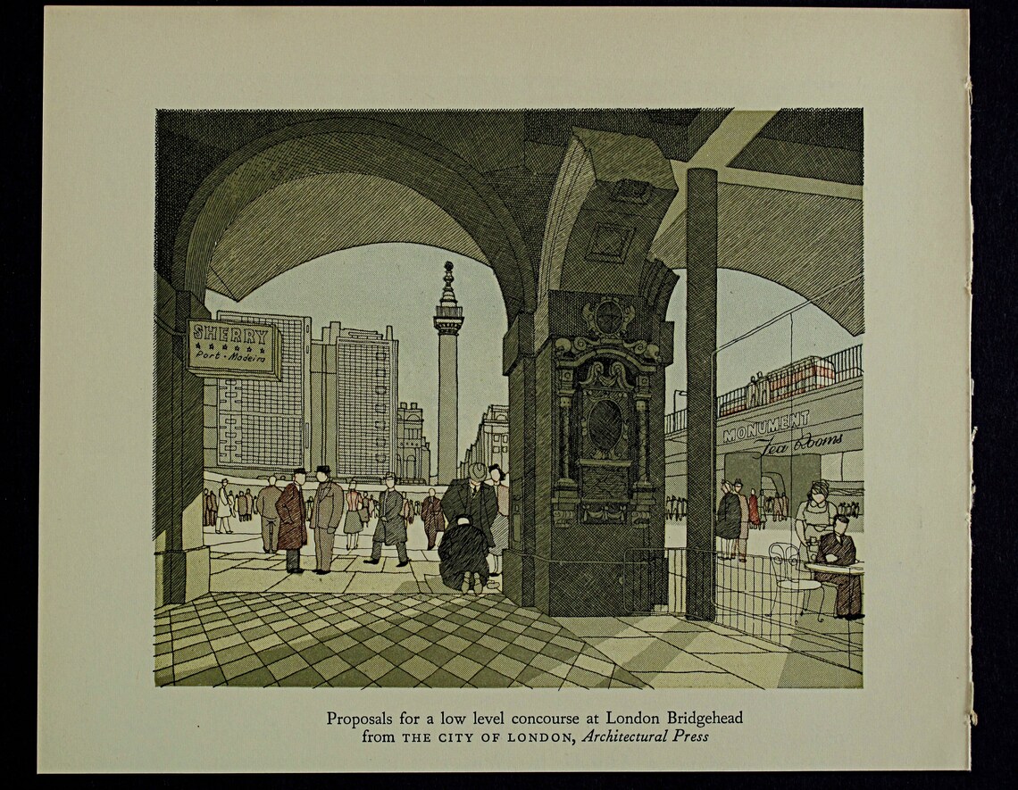 GORDON CULLEN Architectural Press Drawing for City of London, Printed ...