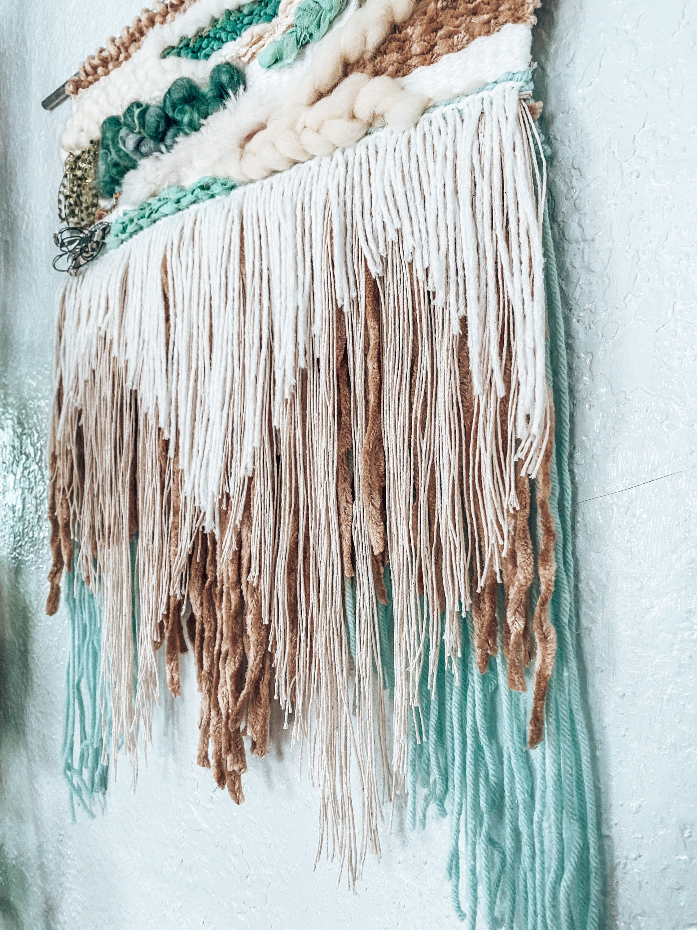 Large Neutral and Aqua Wall Hanging. Natural Woven Decor. Bohemian Home ...