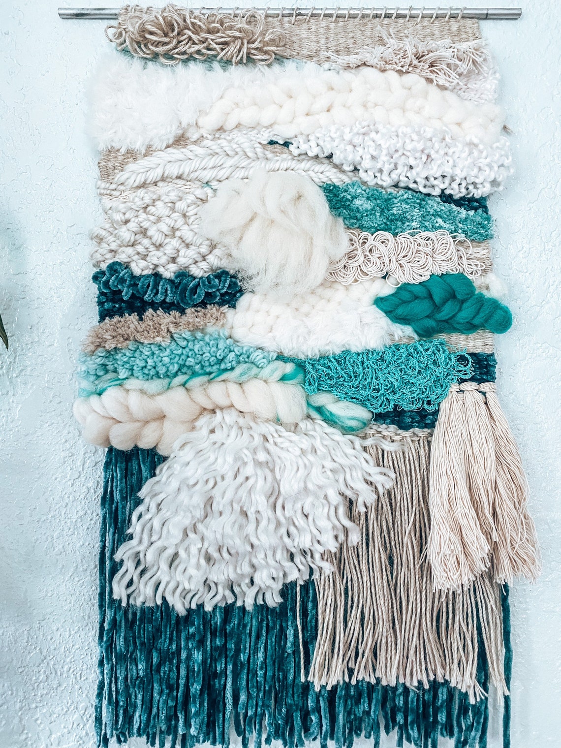 Large Neutral and Blue Wall Hanging. Blue Woven Decor. Bohemian Home ...