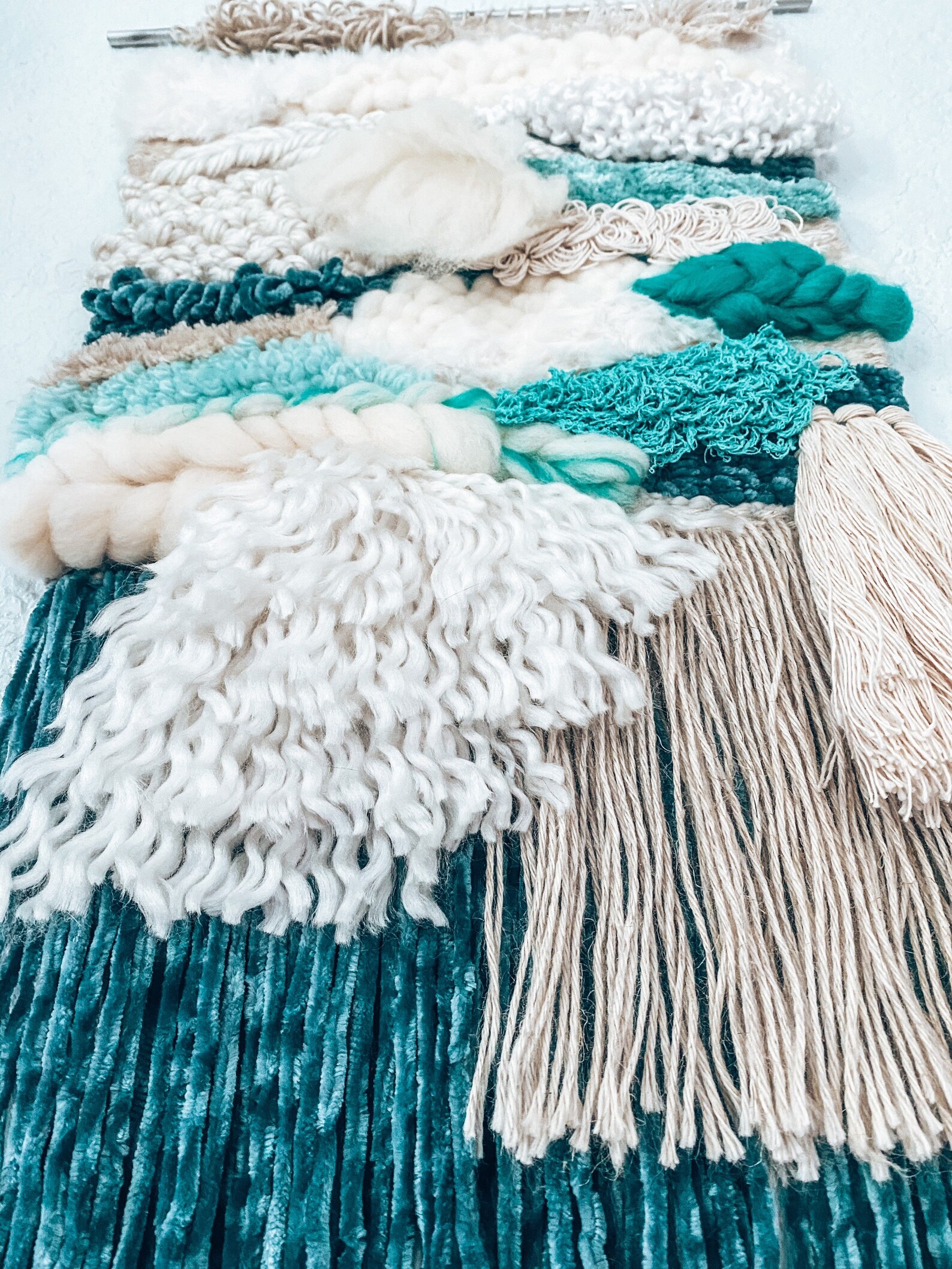 Large Neutral and Blue Wall Hanging. Blue Woven Decor. Bohemian Home ...