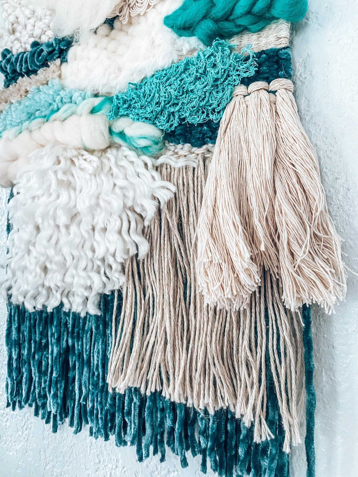 Large Neutral and Blue Wall Hanging. Blue Woven Decor. Bohemian Home ...