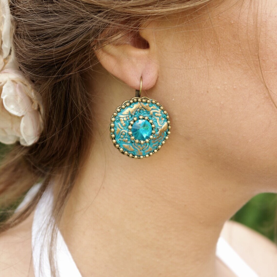 Blue Big Round Drop Earrings sky Blue Boho Ethnic Earrings Azure ...