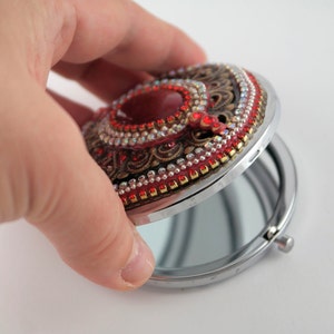 Red Compact Jeweled Mirror, Mini Makeup Vintage Mirror,victorian ...