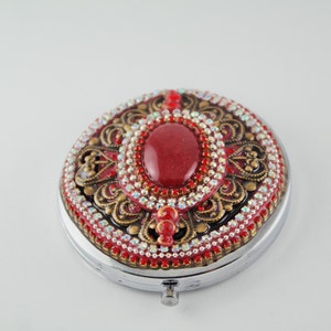 Red Compact Jeweled Mirror, Mini Makeup Vintage Mirror,victorian ...