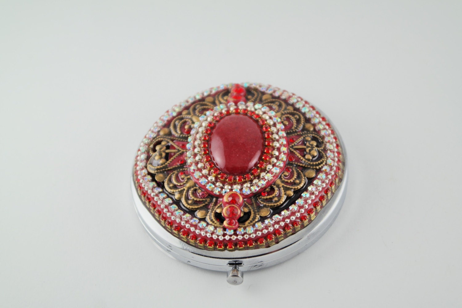 Red Compact Jeweled Mirror, Mini Makeup Vintage Mirror,victorian ...