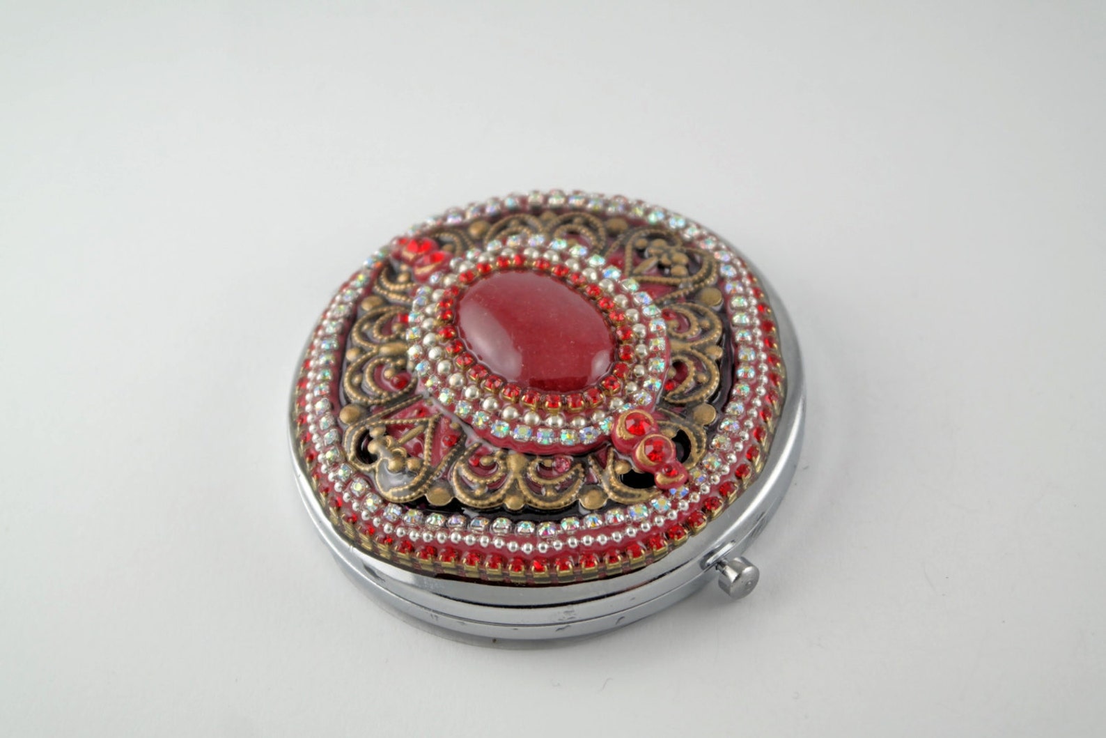Red Compact Jeweled Mirror, Mini Makeup Vintage Mirror,victorian ...
