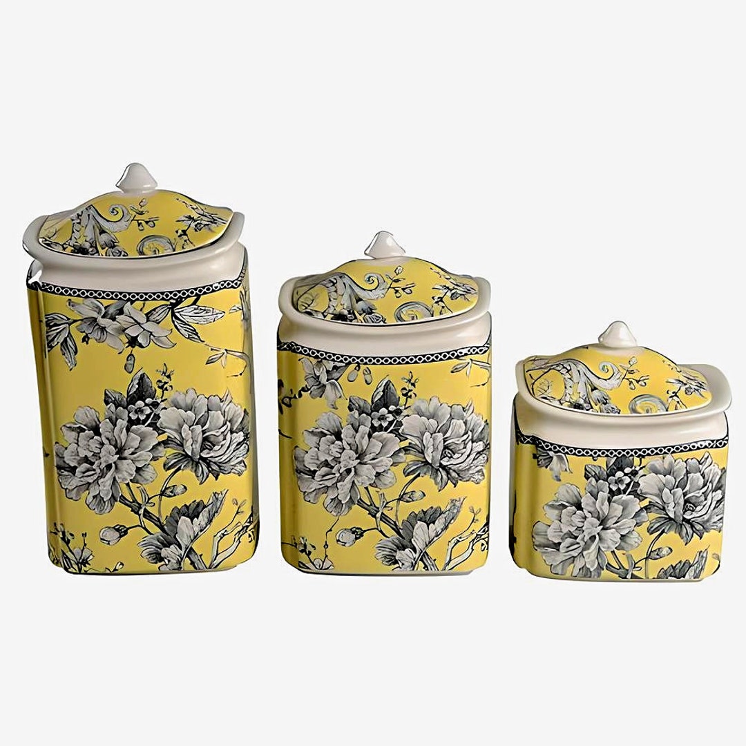 222 Fifth Adelaide Yellow 3 Piece Canister Set - Etsy