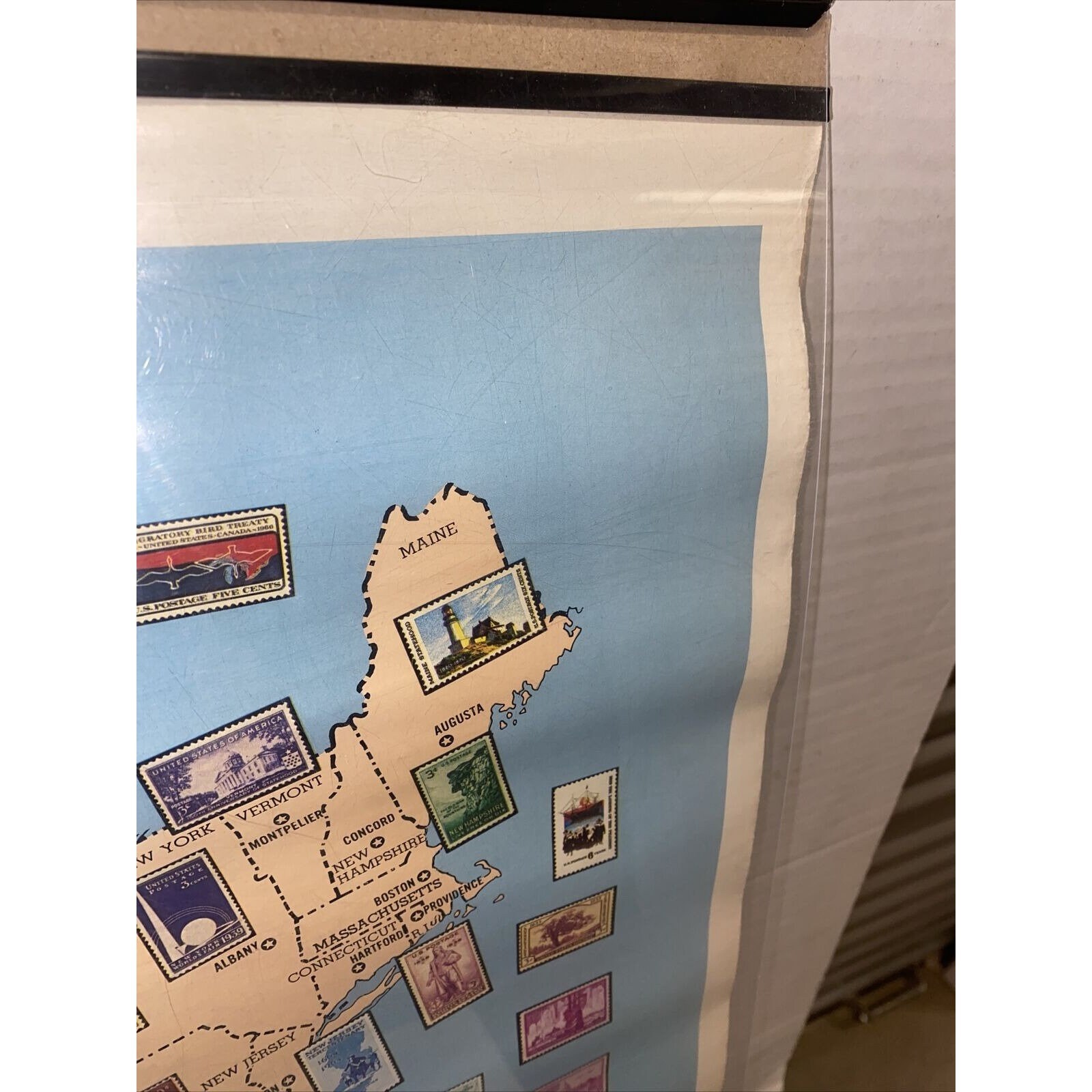 Vintage 1971 Stamp Wall Map of America Poster Minkus New York USA Made ...