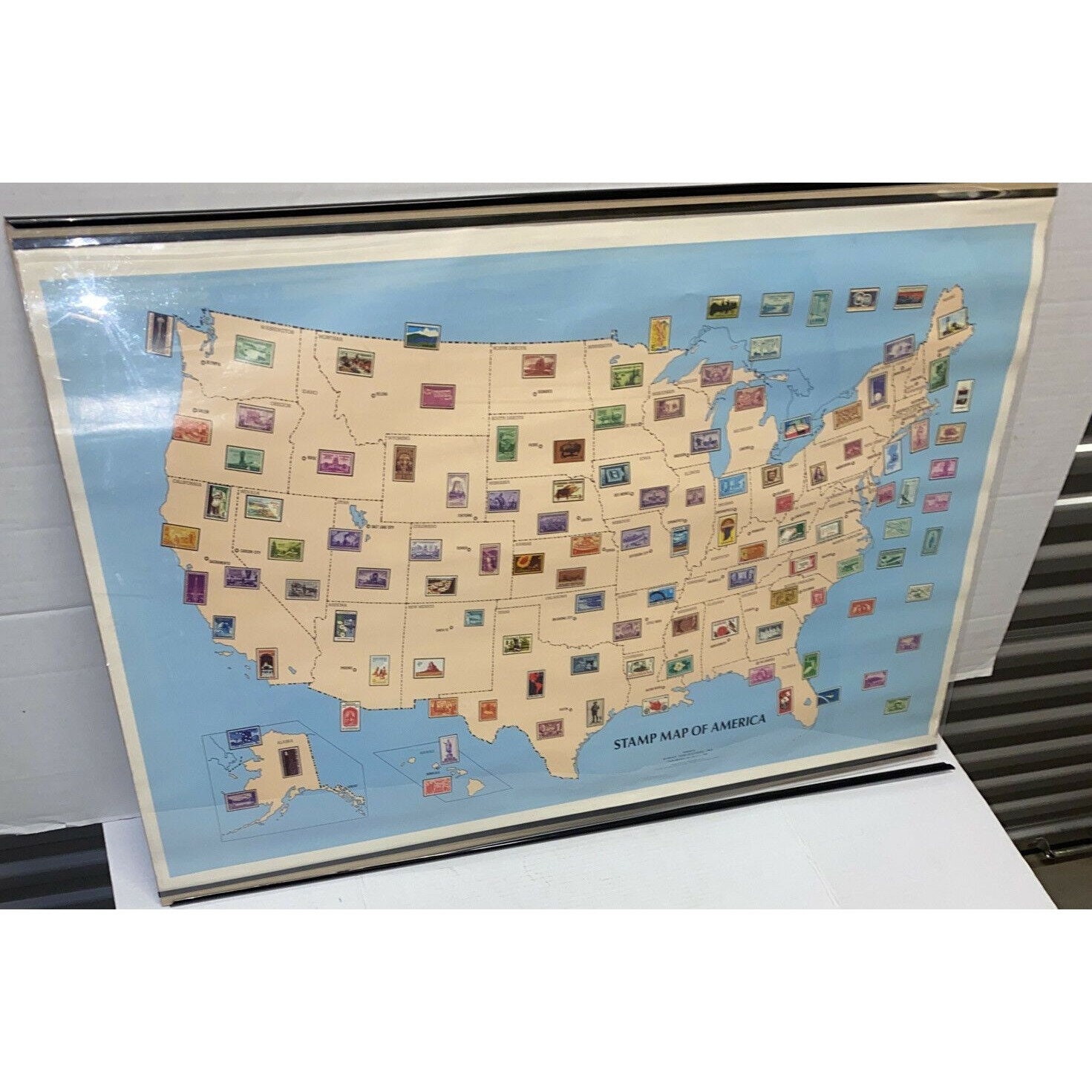 Vintage 1971 Stamp Wall Map of America Poster Minkus New York USA Made ...