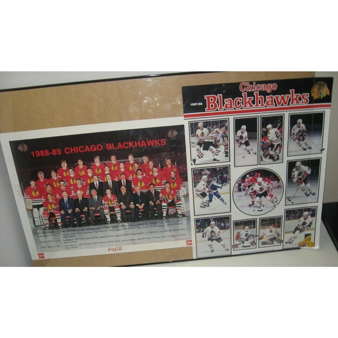 2 LOT Vintage Chicago Blackhawks POSTERS 1987-88 1988-89 Coke Kodak ...