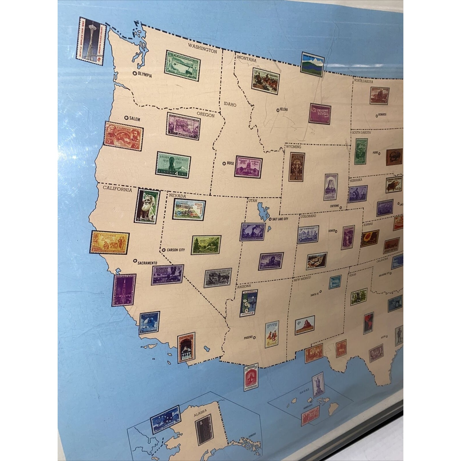 Vintage 1971 Stamp Wall Map of America Poster Minkus New York USA Made ...
