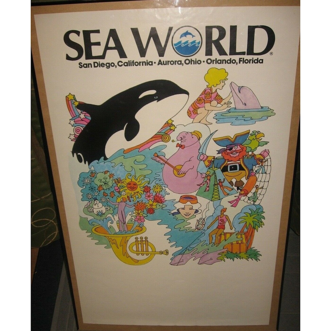 Vintage 1970's Sea World LARGE Promo Poster Shamu Dolphins Prop - Etsy