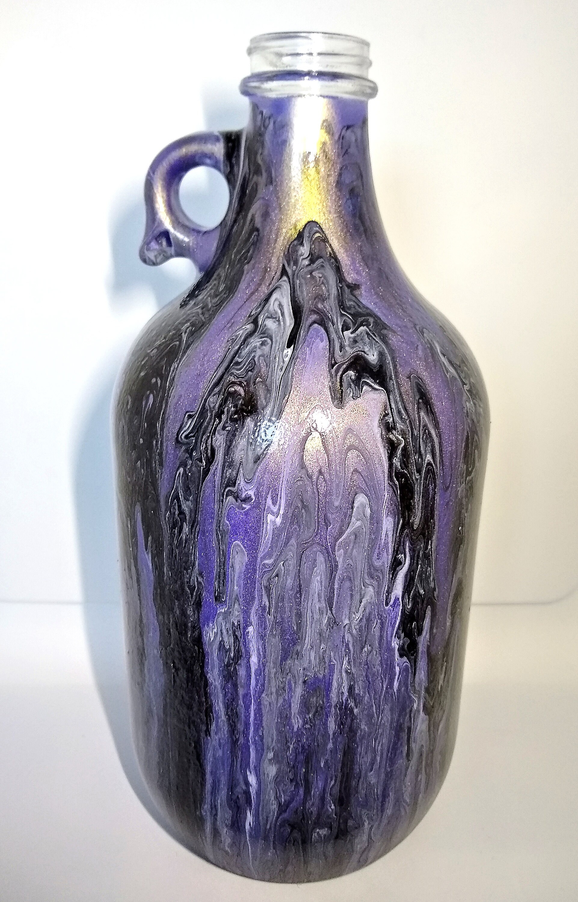 Glass Cider Jug, Bank/change Jar With Fluid Painting Acrylic Paint Pour ...