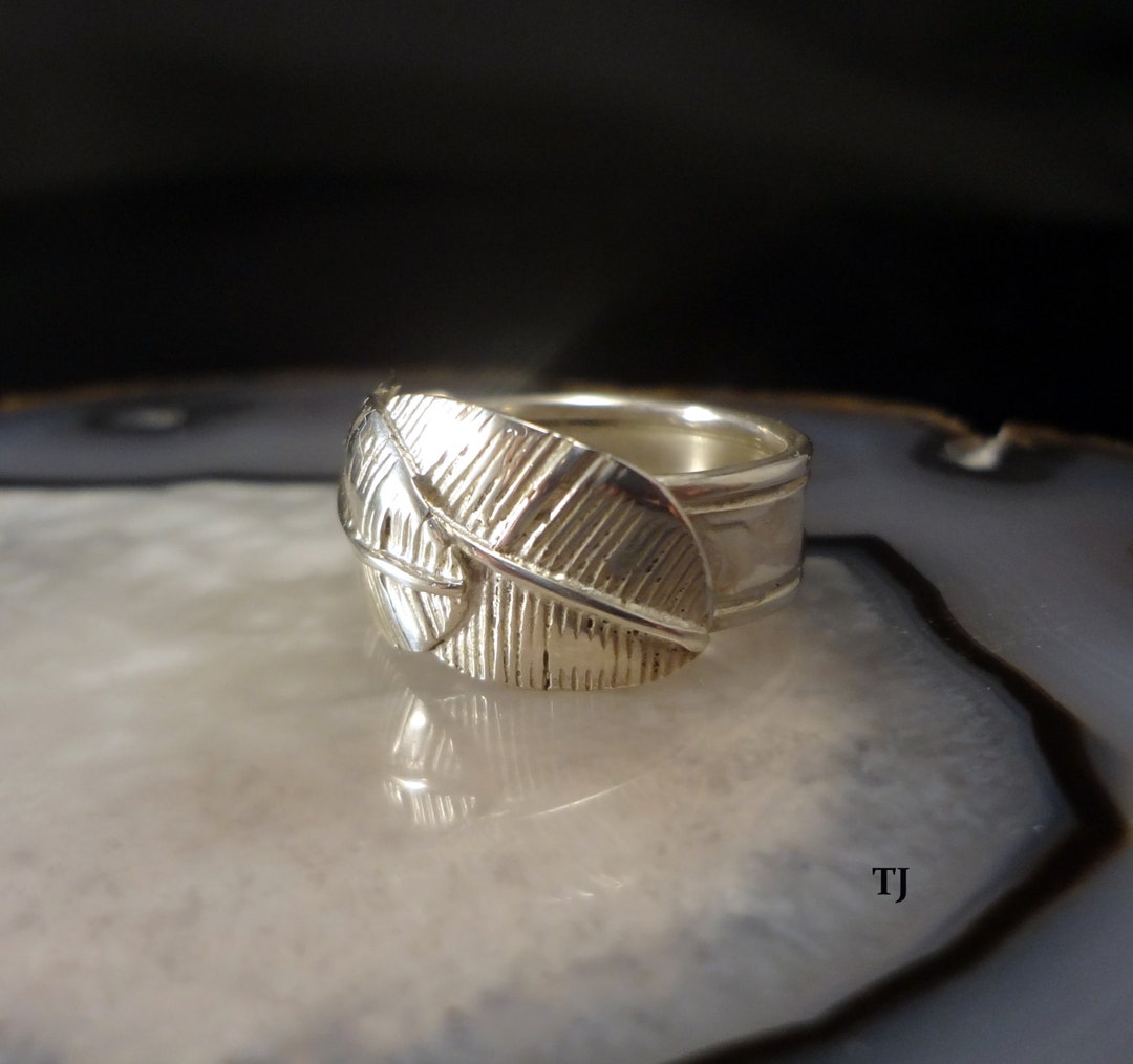 Native American Feather Wedding Band, Commitment Ring, Handmade, Solid ...