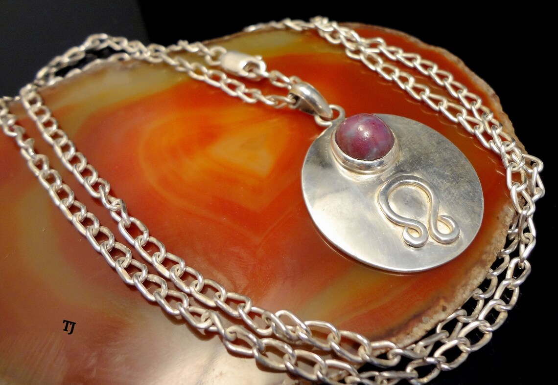 Leo Ruby Zodiac Necklace Handmade Solid Sterling Silver - Etsy