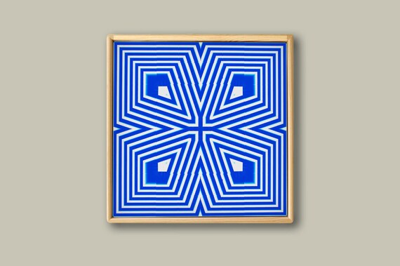 Blue and White Framed Ceramic Tile Geometric Stripe Pattern - Etsy