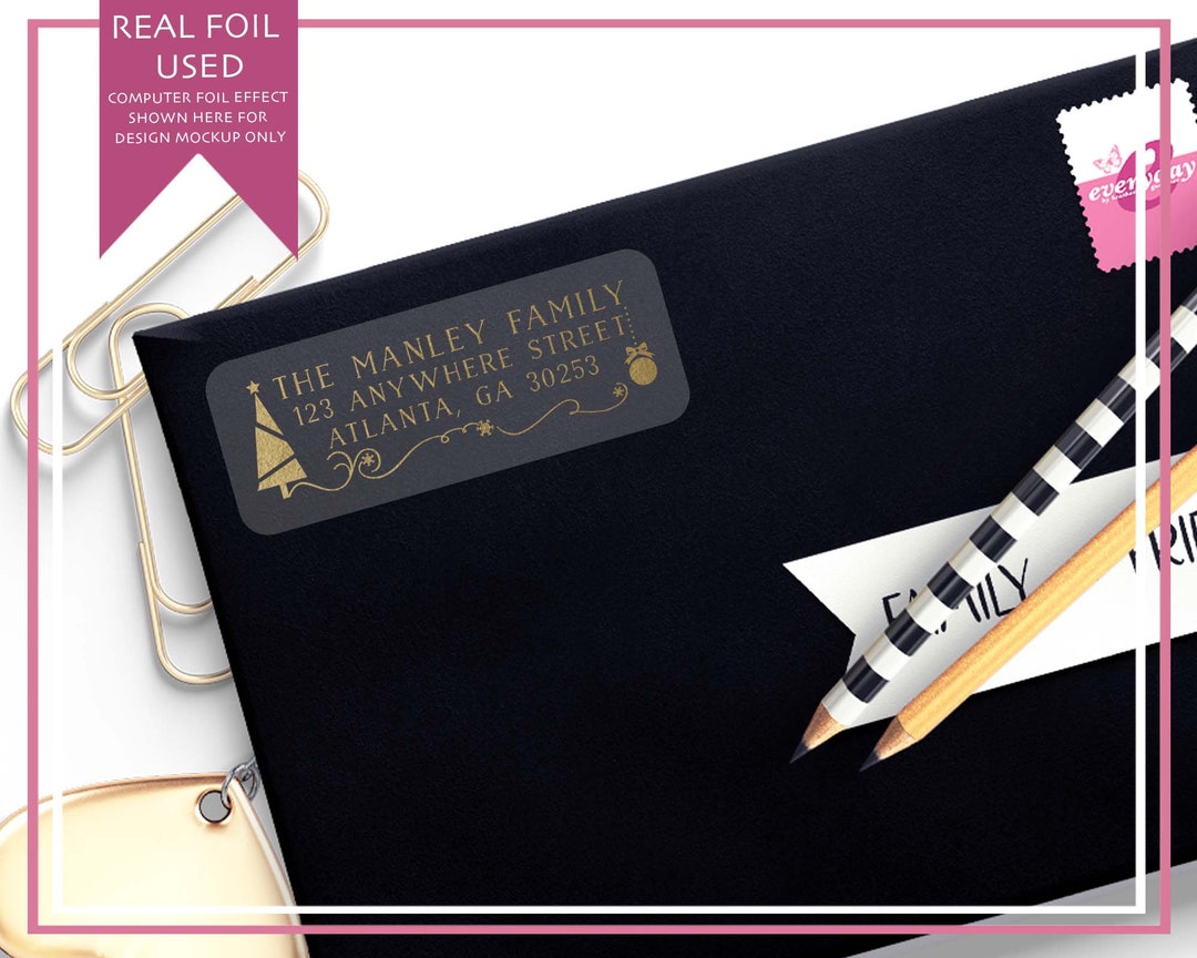 Custom Christmas Return Address Labels CLEAR Glossy Stickers Foiled ...