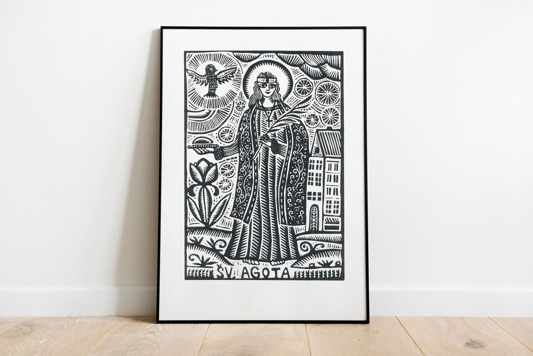 Saint Agatha Original Linocut Print | Lithuanian Handmade Lino Print by ...