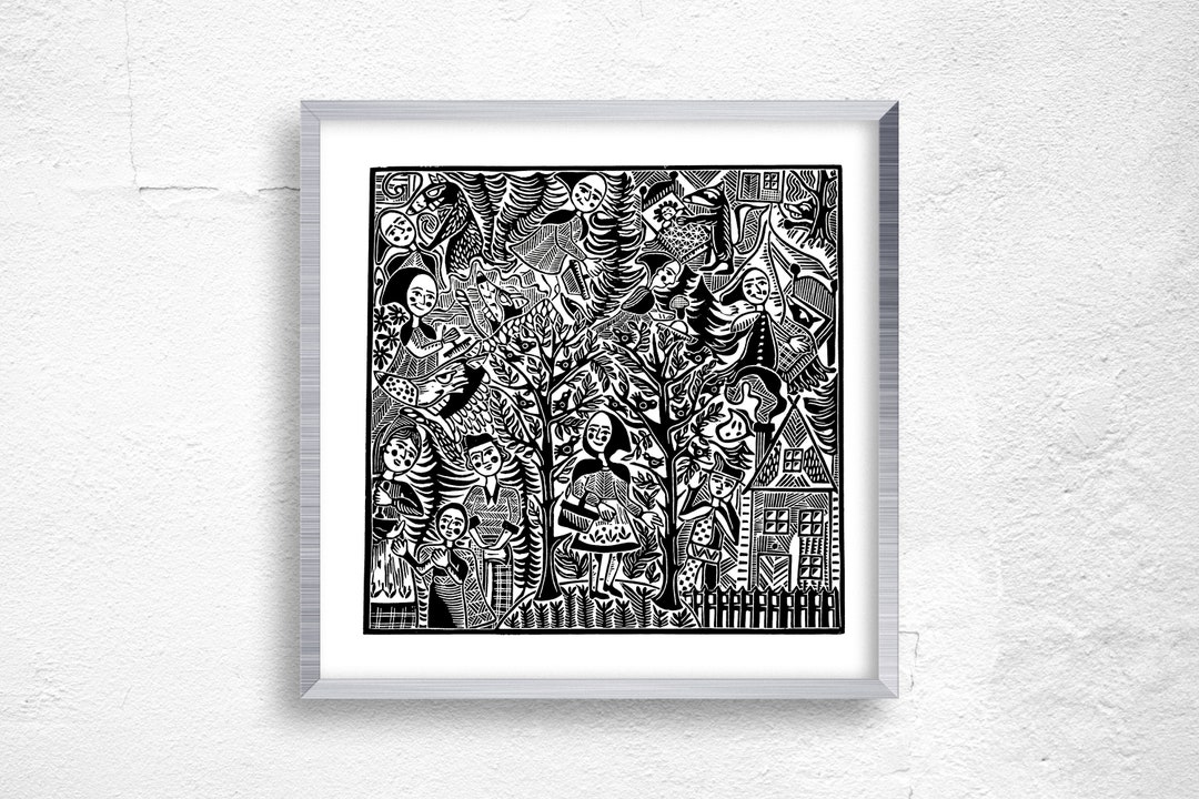 The Red Riding Hood Original Linocut Print | Folk Lithuanian Handmade ...