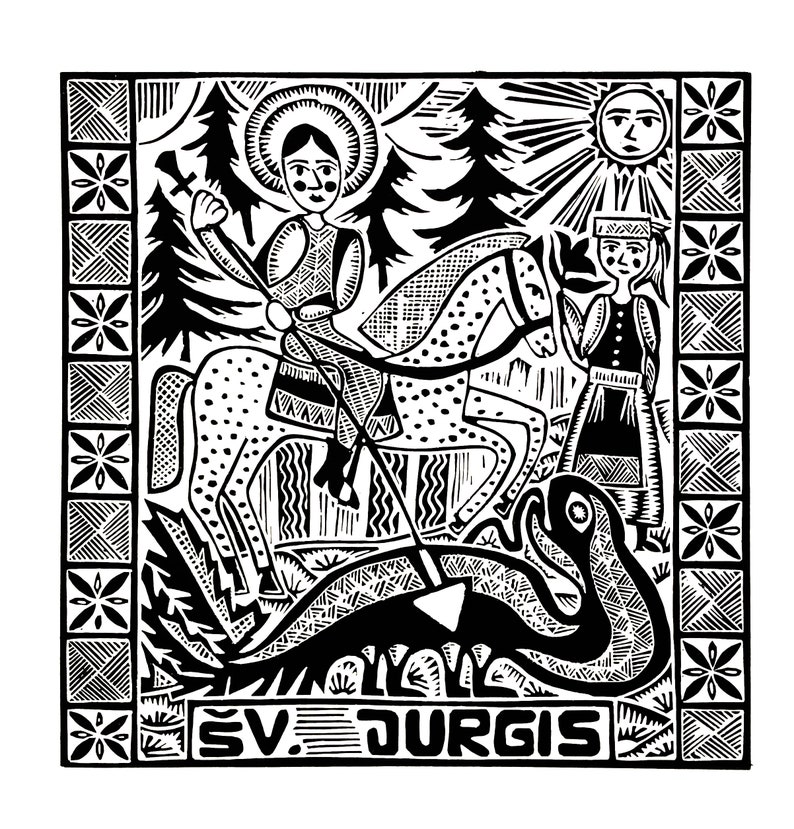 Original Linocut Print Saint George by Lithuanian Folk Artist - Etsy