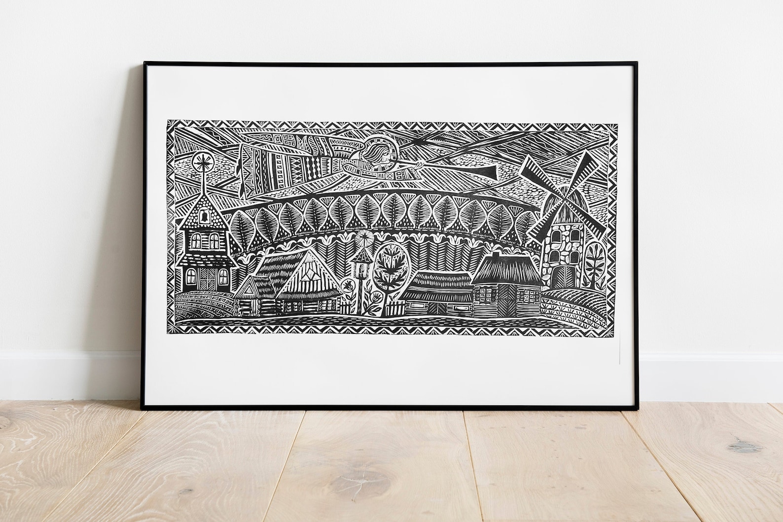 Angel of the Homeland Original Linocut Print | Lithuanian Handmade Lino ...