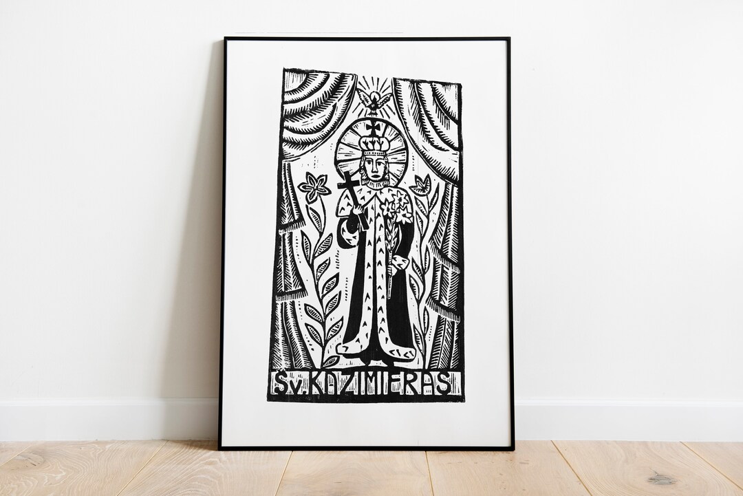 Saint Kazimieras Original Woodcut Print | Traditional Lithuanian ...