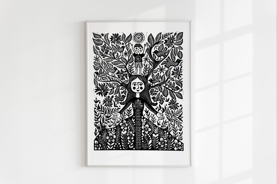 Lithuanian Folk Art Linocut Print | Mother and Child - Etsy