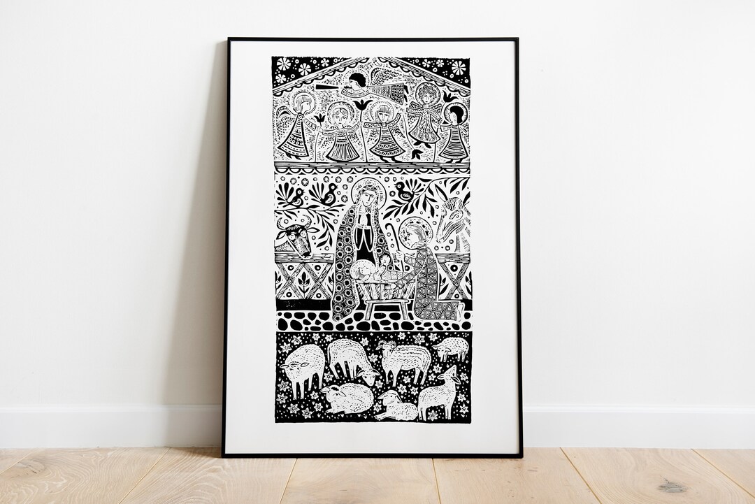 Nativity Scene Original Christmas Linocut Print | Lithuanian Handmade ...