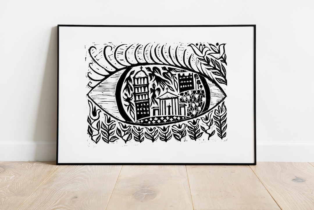Vilnius in the Eye Original Linocut Print | Folk Lithuanian Handmade ...