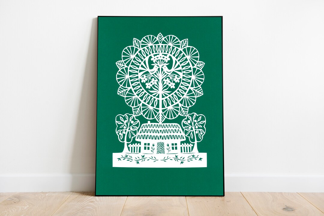 Papercut Scherenschnitt House in Green by Lithuanian Folk - Etsy