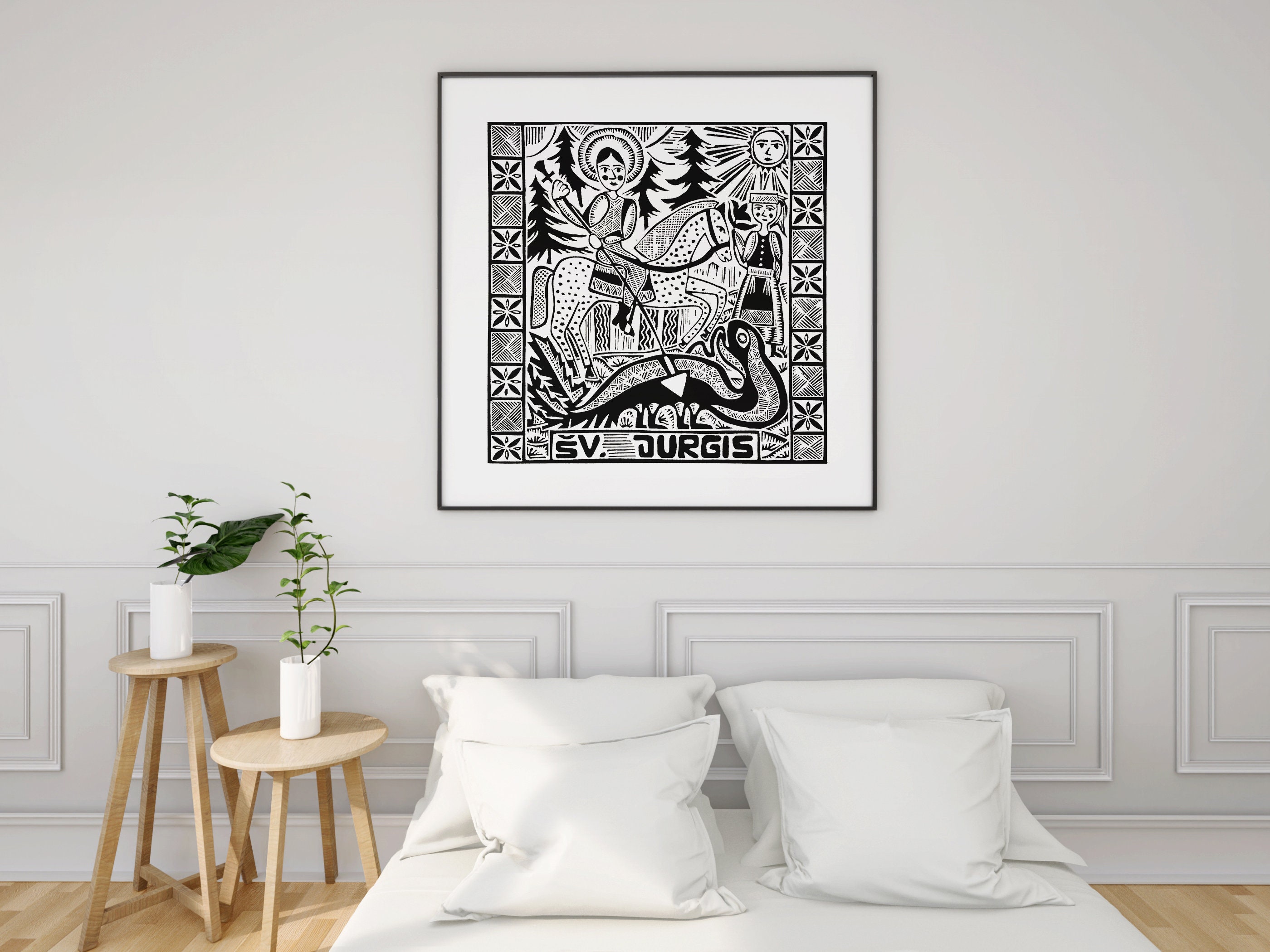 Original Linocut Print Saint George by Lithuanian Folk Artist - Etsy