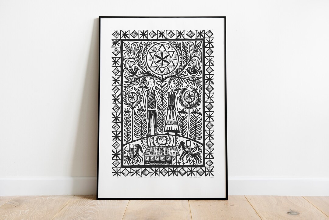 Centennial Lithuania Original Linocut Print | Folk Lithuanian Handmade ...