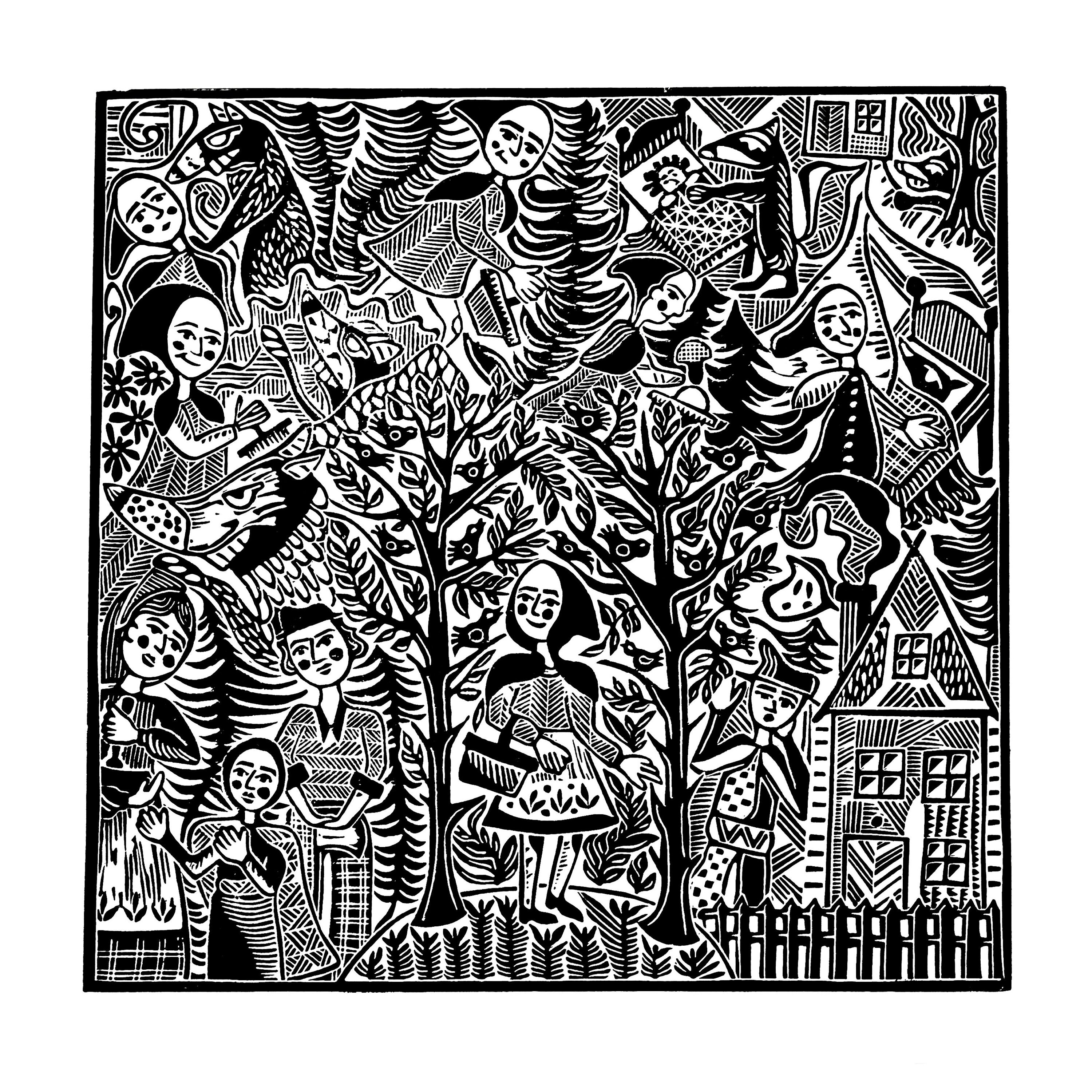 The Red Riding Hood Original Linocut Print Folk Lithuanian Handmade ...