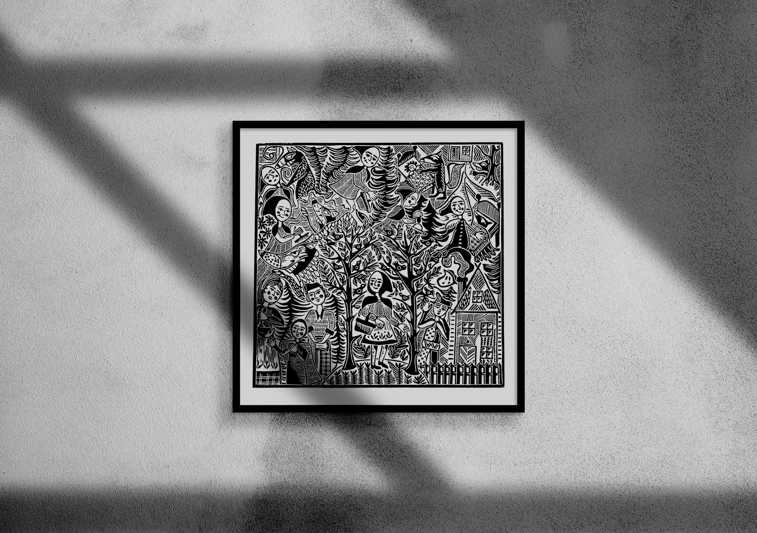 The Red Riding Hood Original Linocut Print Folk Lithuanian Handmade ...