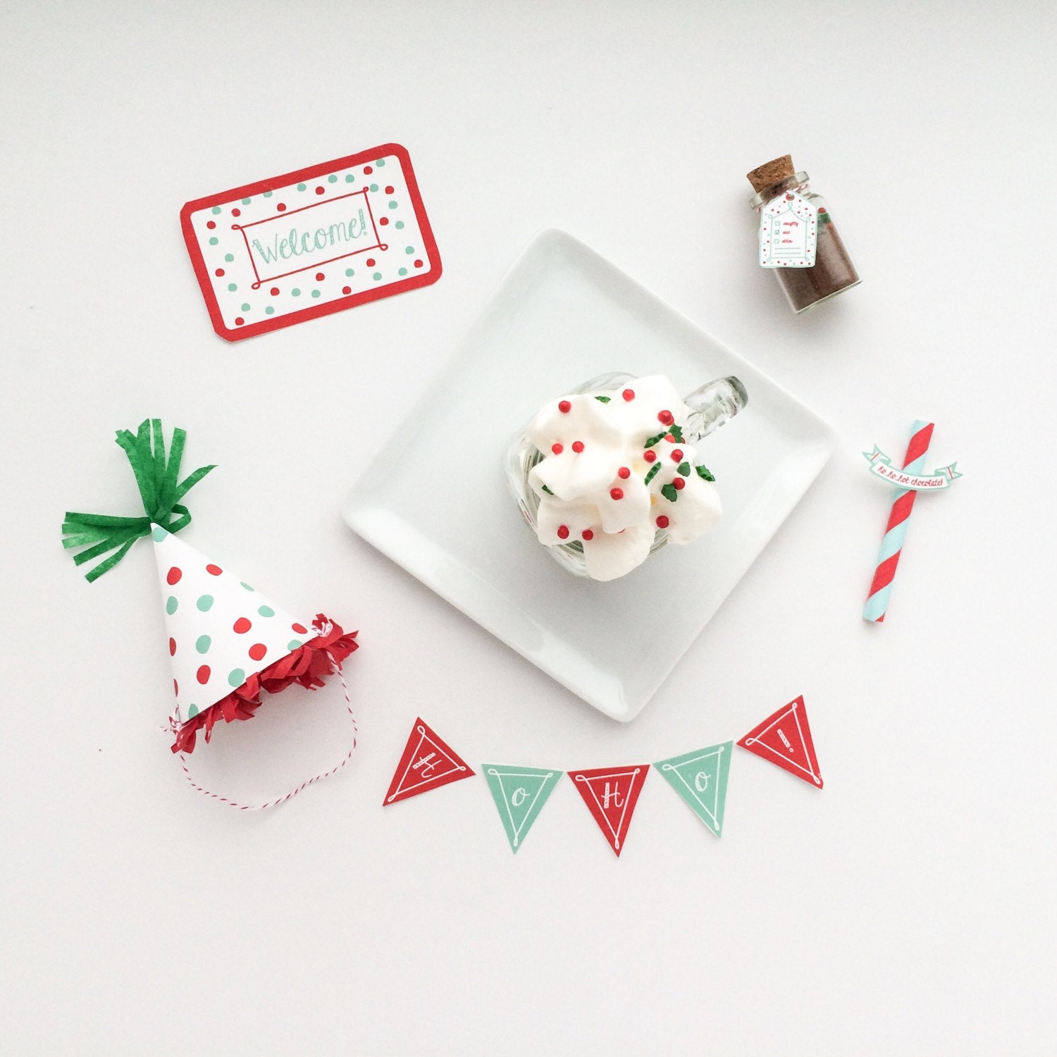 Christmas Elf Mini Hot Chocolate Welcome Party Printables Elf ...