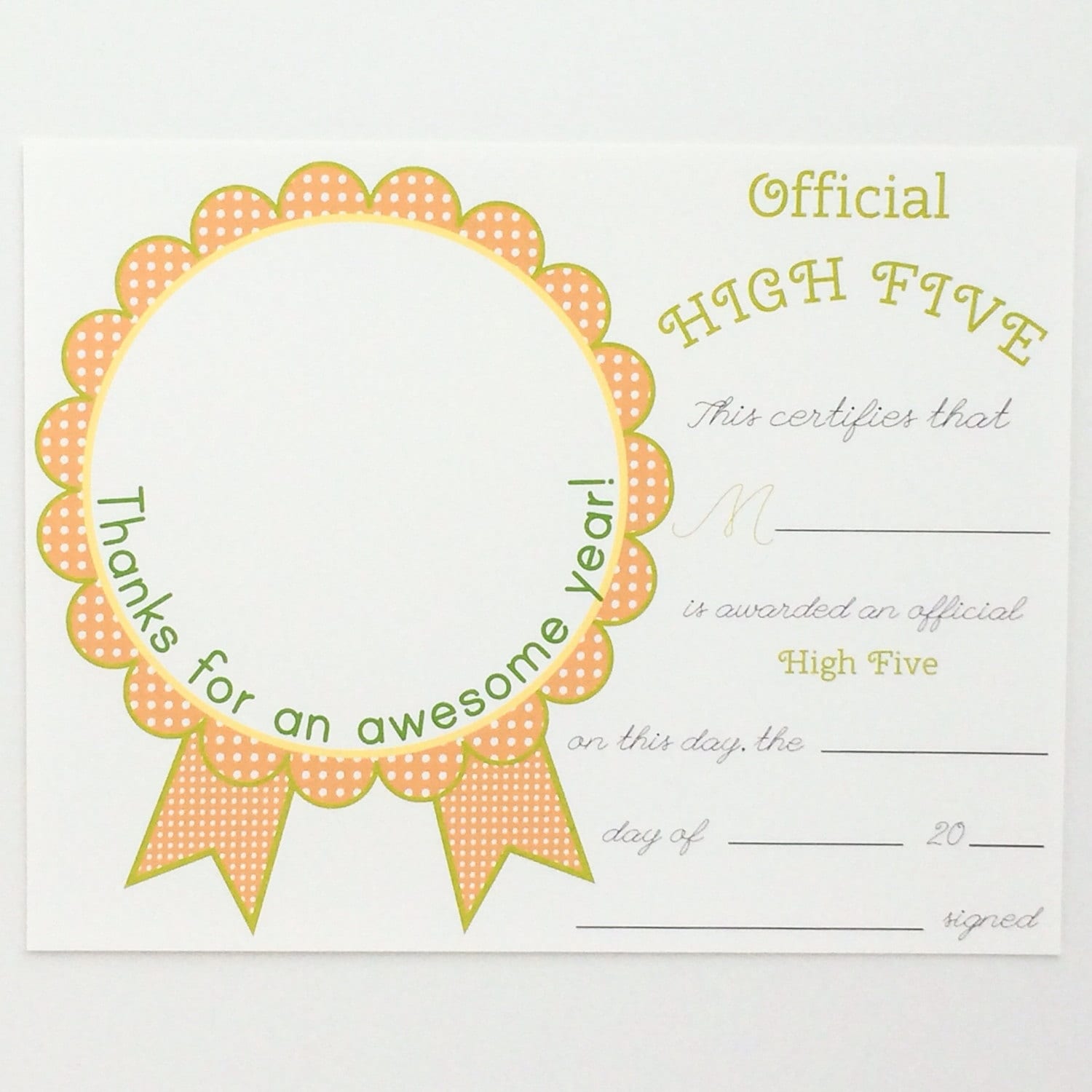 Teacher High Five Award Certificate Thank You Card in - Etsy