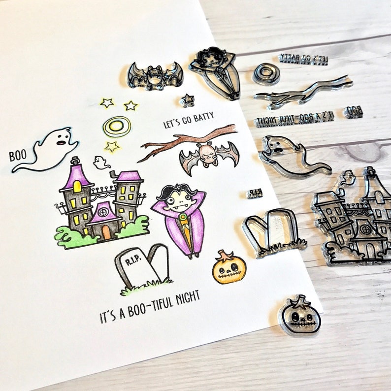 Halloween Stamps, Halloween Stamp Set, Witch Stamps, Vampire Stamps ...