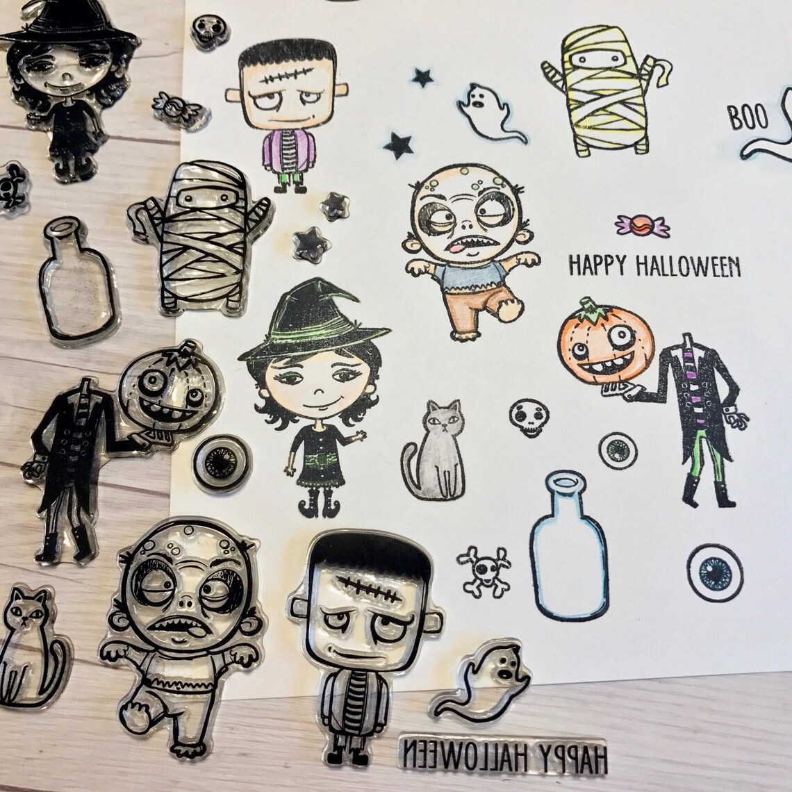 Halloween Stamps, Halloween Stamp Set, Zombie Stamps, Witch Stamps ...