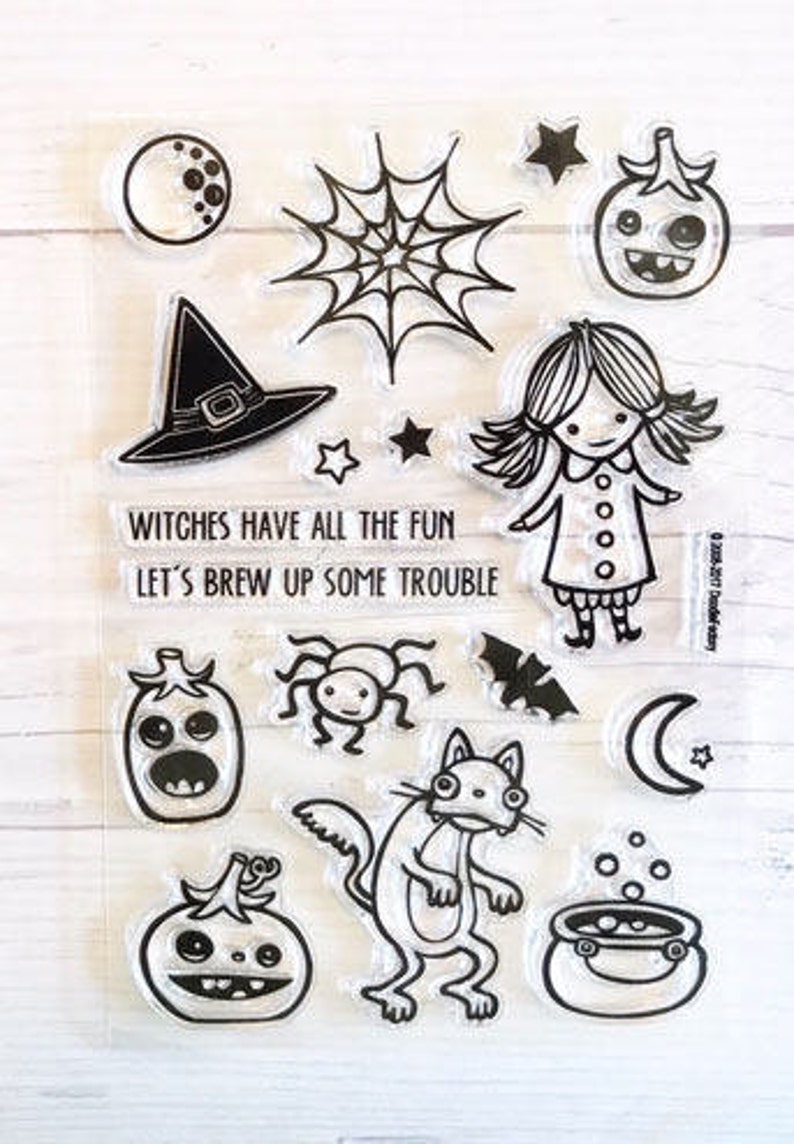Halloween Stamps, Halloween Stamp Set, Witch Stamps, Pumpkin Stamps ...