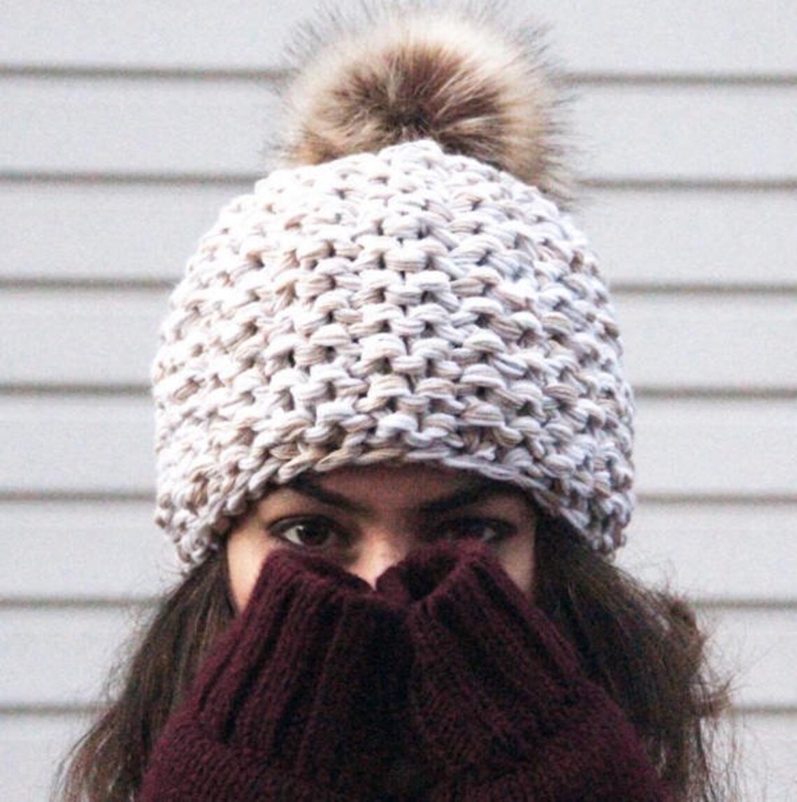 Beige White Beanie Pom Pom Hatbobble Hat Womens Hats - Etsy
