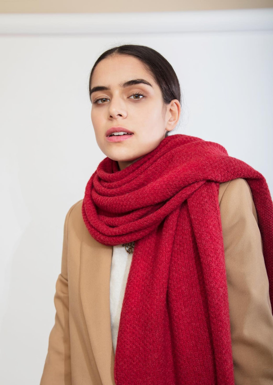 Lambswool Red Scarf, Sofa Throw, Blanket, Winter Accessory, Womens ...