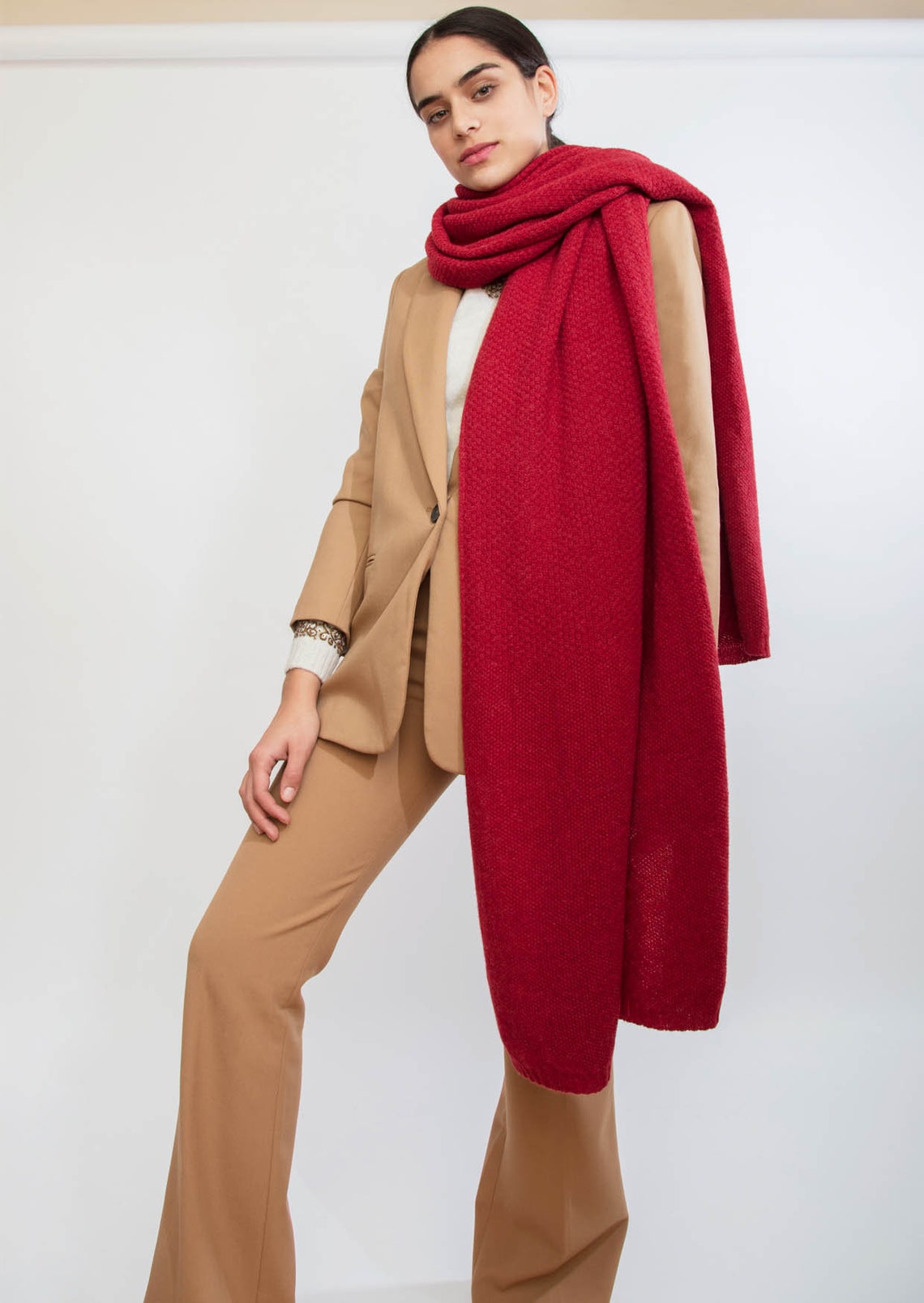 Lambswool Red Scarf, Sofa Throw, Blanket, Winter Accessory, Womens ...