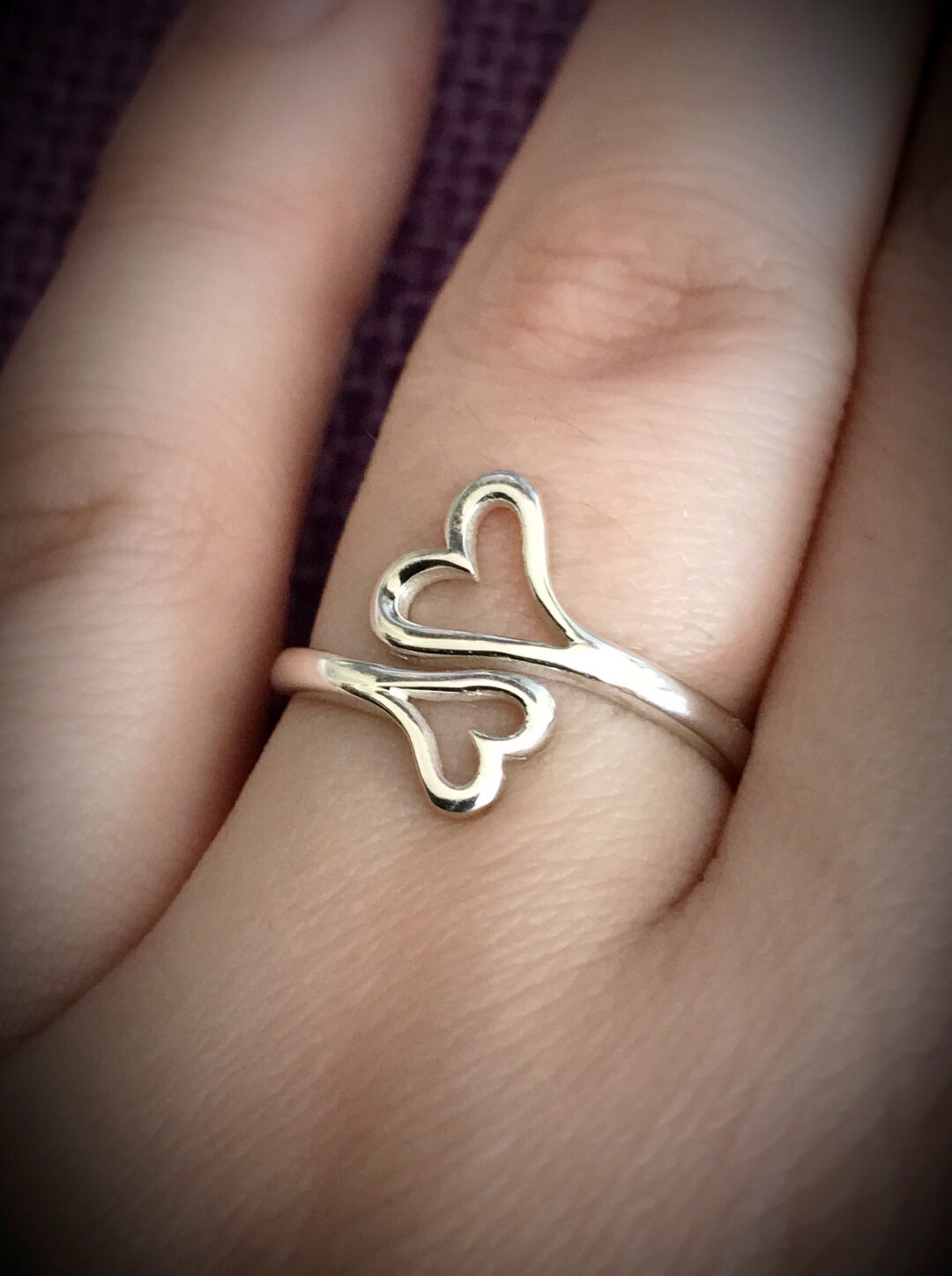 Heart Ring Double Heart Ring Sterling Silver Adjustable - Etsy