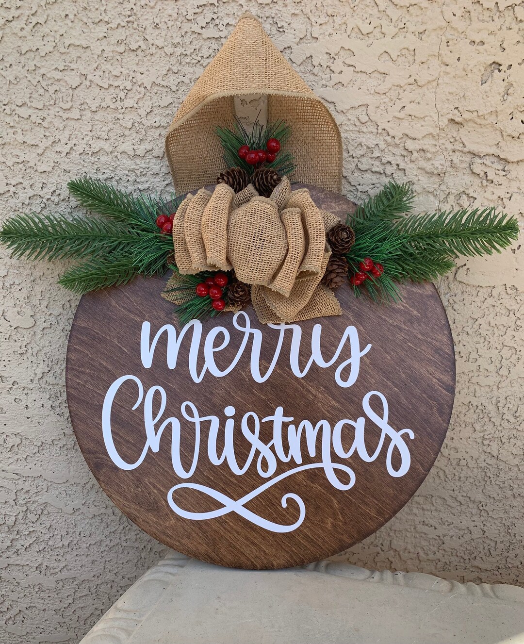 Winter Front Door Hanger, Merry Christmas Welcome Sign Wooden Wreath ...