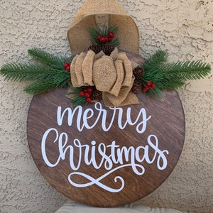 Winter Front Door Hanger, Merry Christmas Welcome Sign Wooden Wreath ...