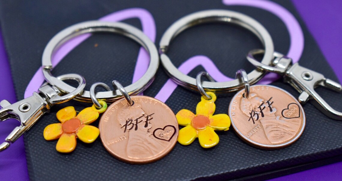 Penny Keychain Best Friends Keychain Set Couples Keychain | Etsy