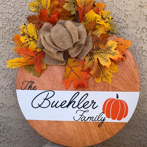 FALL Door Hanger Wreath WELCOME or Hello Wood Round Sign - Etsy