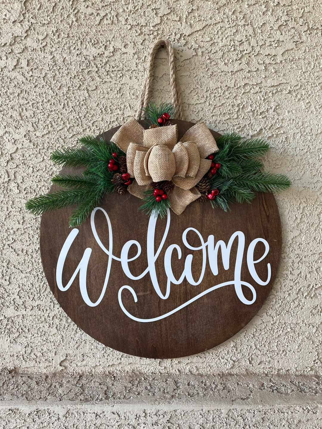 Front Door Hanger, Welcome Christmas Winter Sign Wooden Wreath, Decor ...