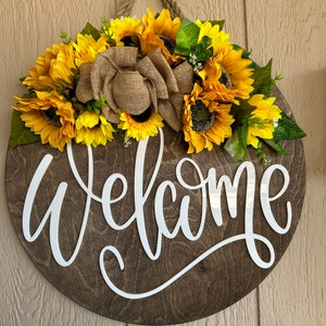 Spring Wreath Welcome Sign Decor, Sunflowers Front Door , Wall Hanger ...