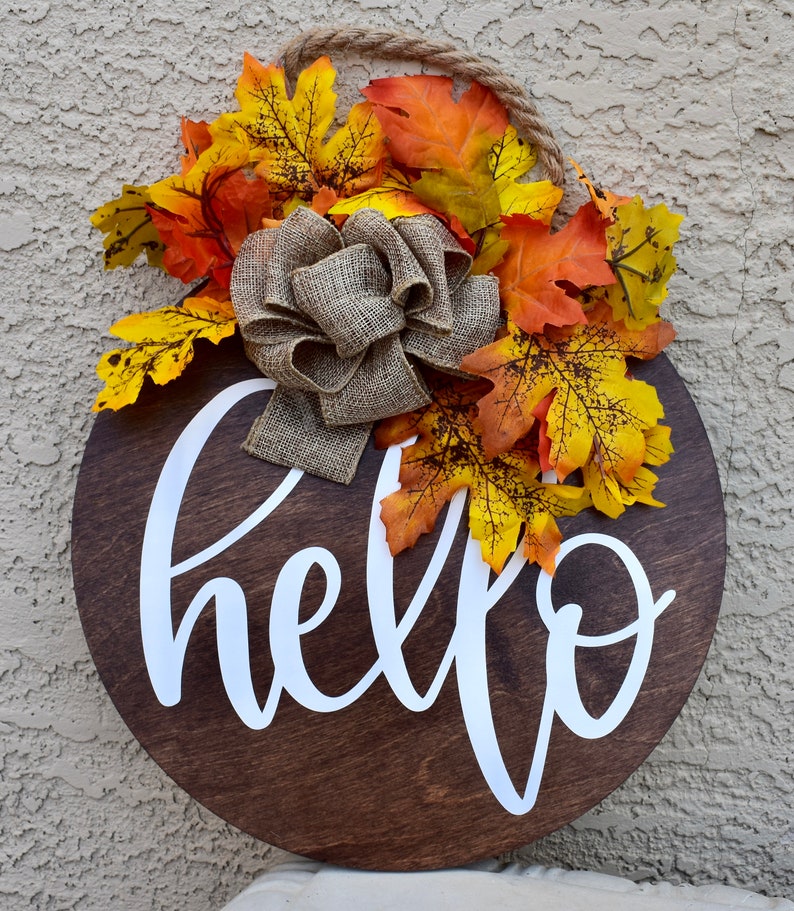 Fall Front Door Decor Hello Fall Sign Thanksgiving Wall - Etsy